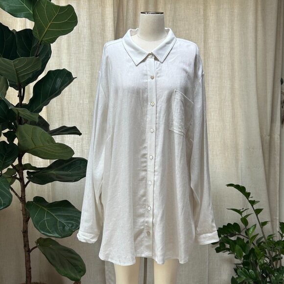 Susan Graver | Tops | Resort Wear Linen Blend Oversized White Button ...